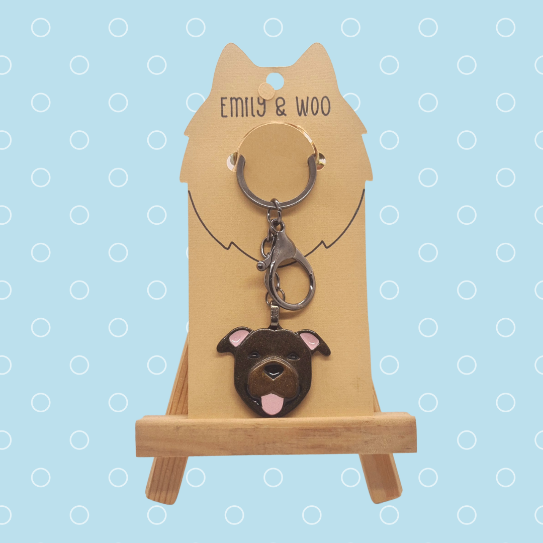 American Pitbull Terrier Keyring - Emily and Woo