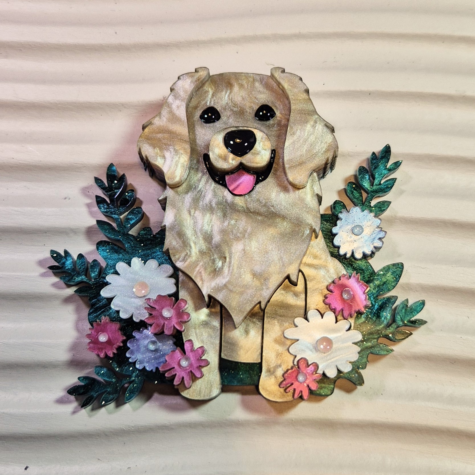Golden Retriever Dog Brooch - Emily and Woo