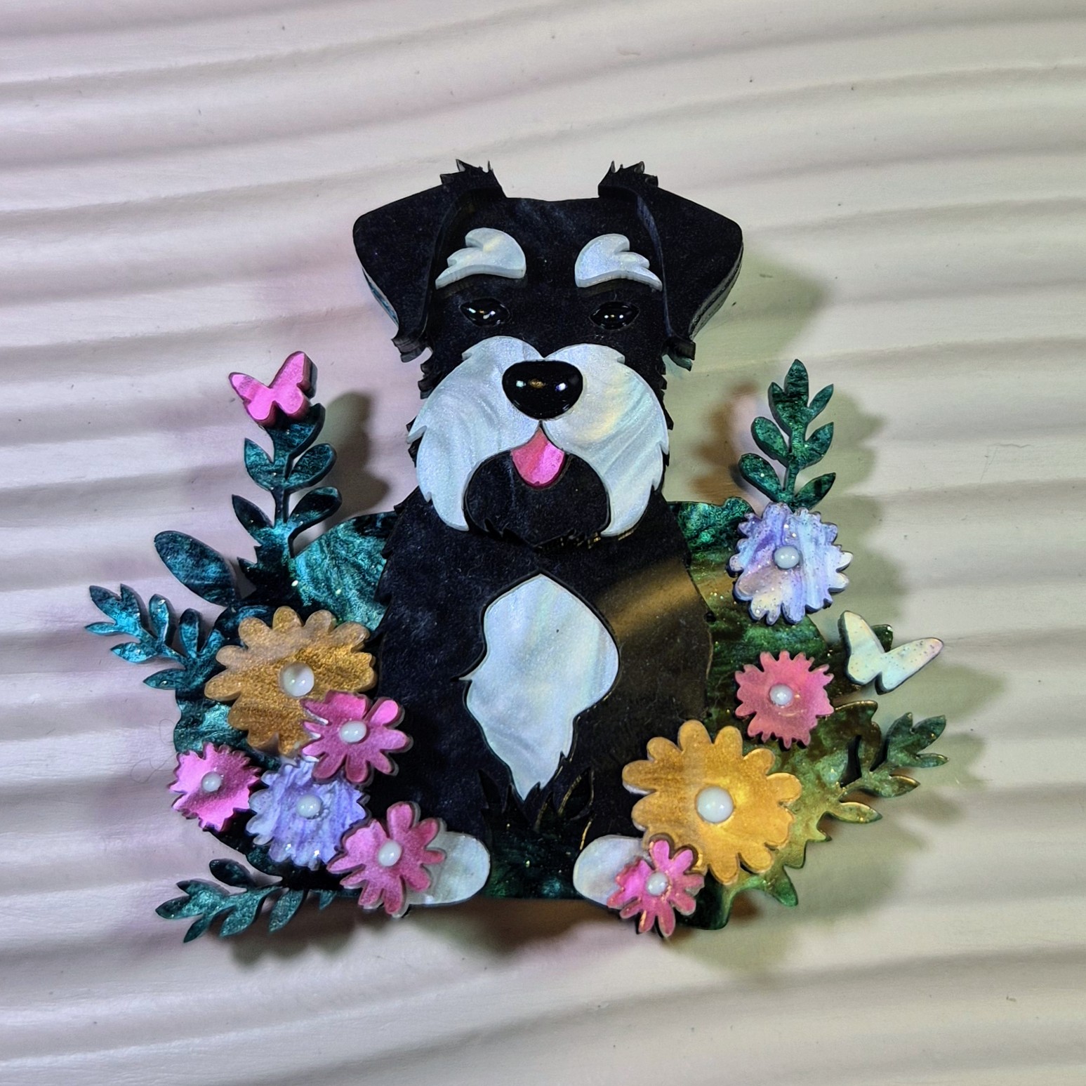 Schnauzer Dog Brooch - Emily and Woo